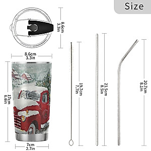 Yasala Christmas Tumbler Snow Truck Forest Pine Insulated Coffee Cup Beverage Container Office Travel Mug with Straw and Lid 20oz Holiday Back to School Gift