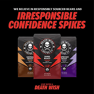 Death Wish Coffee, Whole Bean Dark Roast - USA Organic Coffee Beans Bundle/Bulk - Fair Trade Arabica & Robusta - 16 Ounce (Pack of 2)