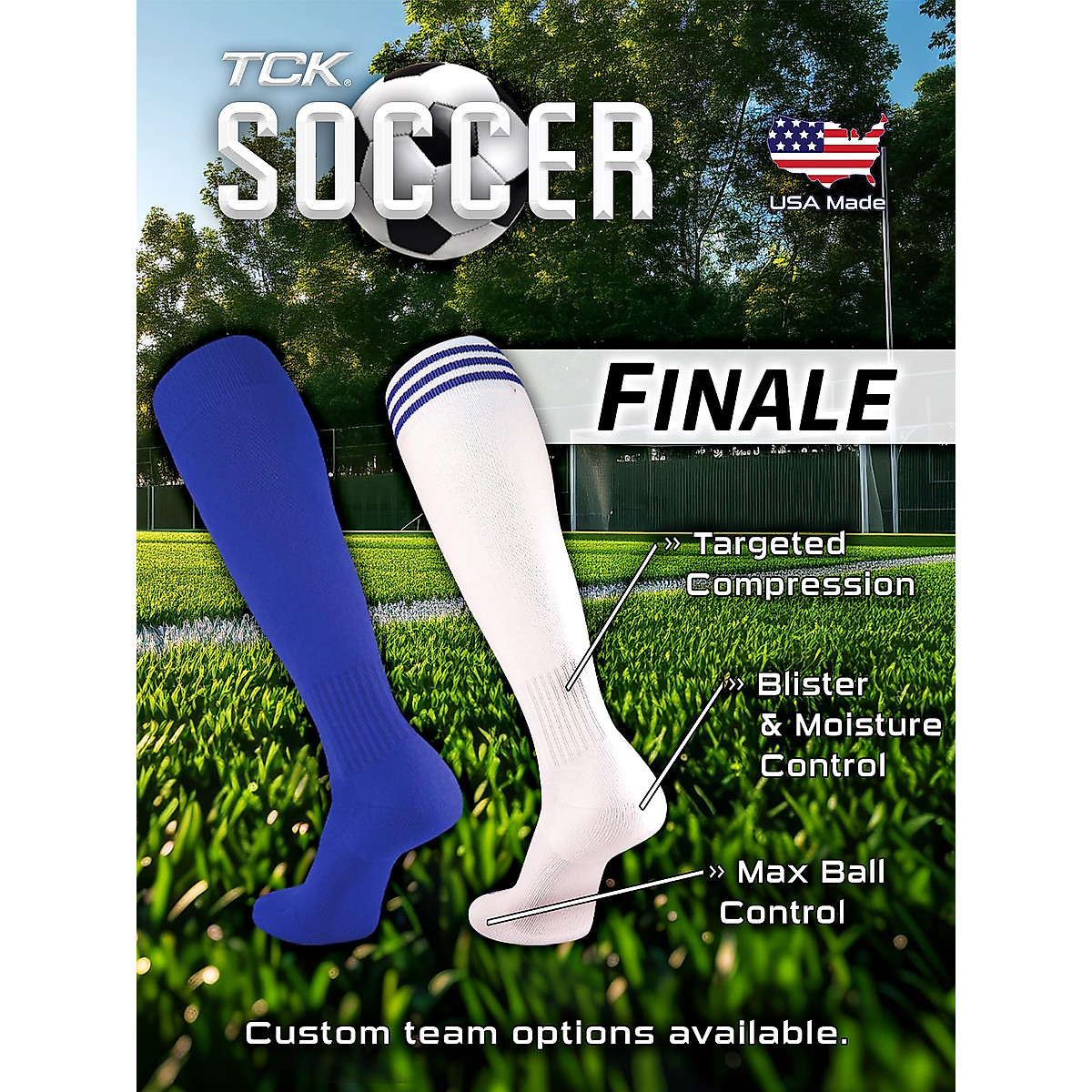 TCK Elite Finale 3 Stripe Soccer Socks (Gold/White, Medium)