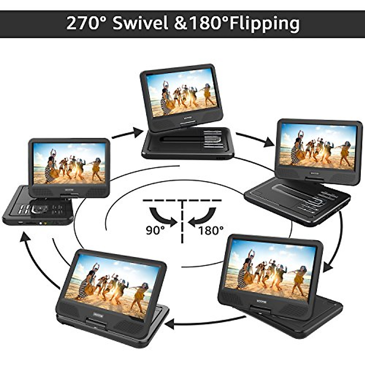 WONNIE 12.5 Inch Portable DVD Player for Car, with Rechargeable Battery, 10.5" Swivel Screen, SD Card Slot and USB Port, Gift for Kid and Senior Citizens(Black)