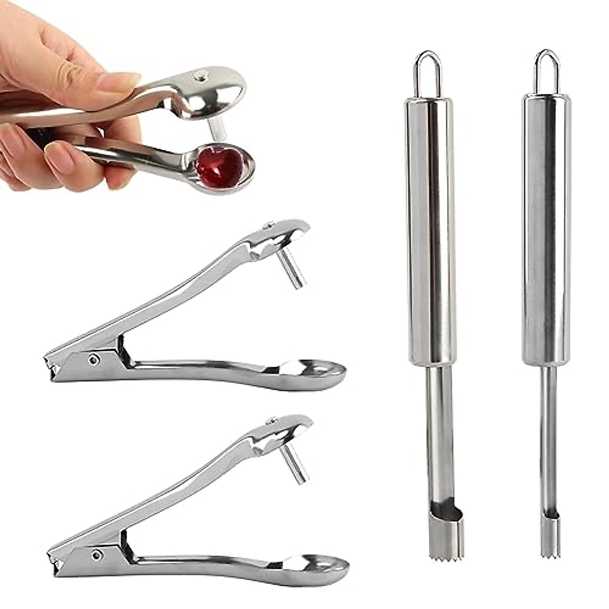 CALIDAKA Cherry Pitter Tool, 4PCS Stainless Steel Pitter Tool, Portable Cherry Remover Olives Pitter Tool, Kitchen Pitter for Cherry, Olives, Hawthorn, Red Date