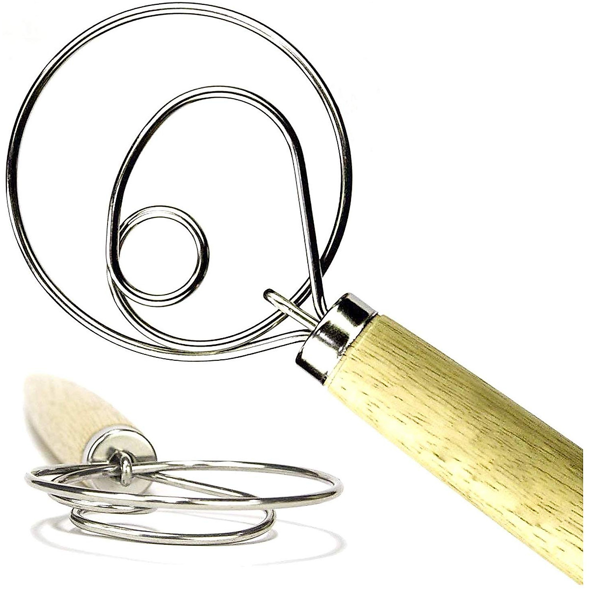 2 Pack LARGE 13.5" Premium Original Danish Dough Whisk Dutch Bread Whisk- Stainless Steel Dutch Style Bread Dough Hand Mixer Wooden Handle Artisian Blender