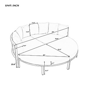 Merax Round Outdoor Daybed with Removable Cushions, All Weather Metal Conversation Sectional Sofa & Separate Seatings, 4 Piece Patio Furniture Set for Lawn Garden Backyard Porch Pool, Grey
