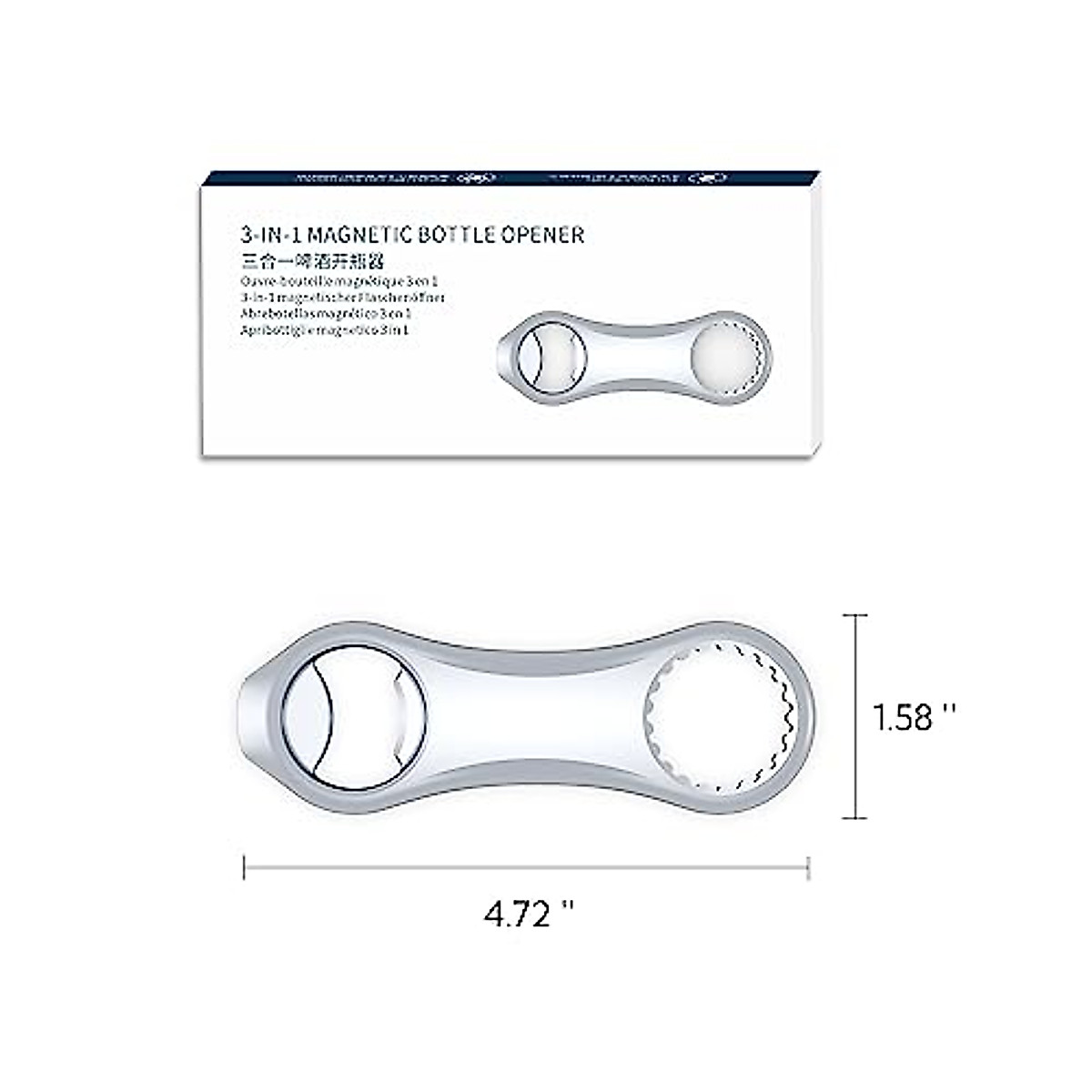 KITCHENDAO Magnetic Beer Bottle Opener for Refrigerator, Twist-off/Pry-off Opener, Pop-can Opener, Heavy Duty Steel Die-Cast Construction with Magnets, Stick to Fridge for Easy Storage, Gift for Men