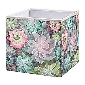 Kigai Storage Basket Colorful Succulents Foldable Storage Bin 11 X 11 X 11 Inches Cube Storage Baskets Box for Shelves Closet Laundry Nursery Bedroom Home Decor