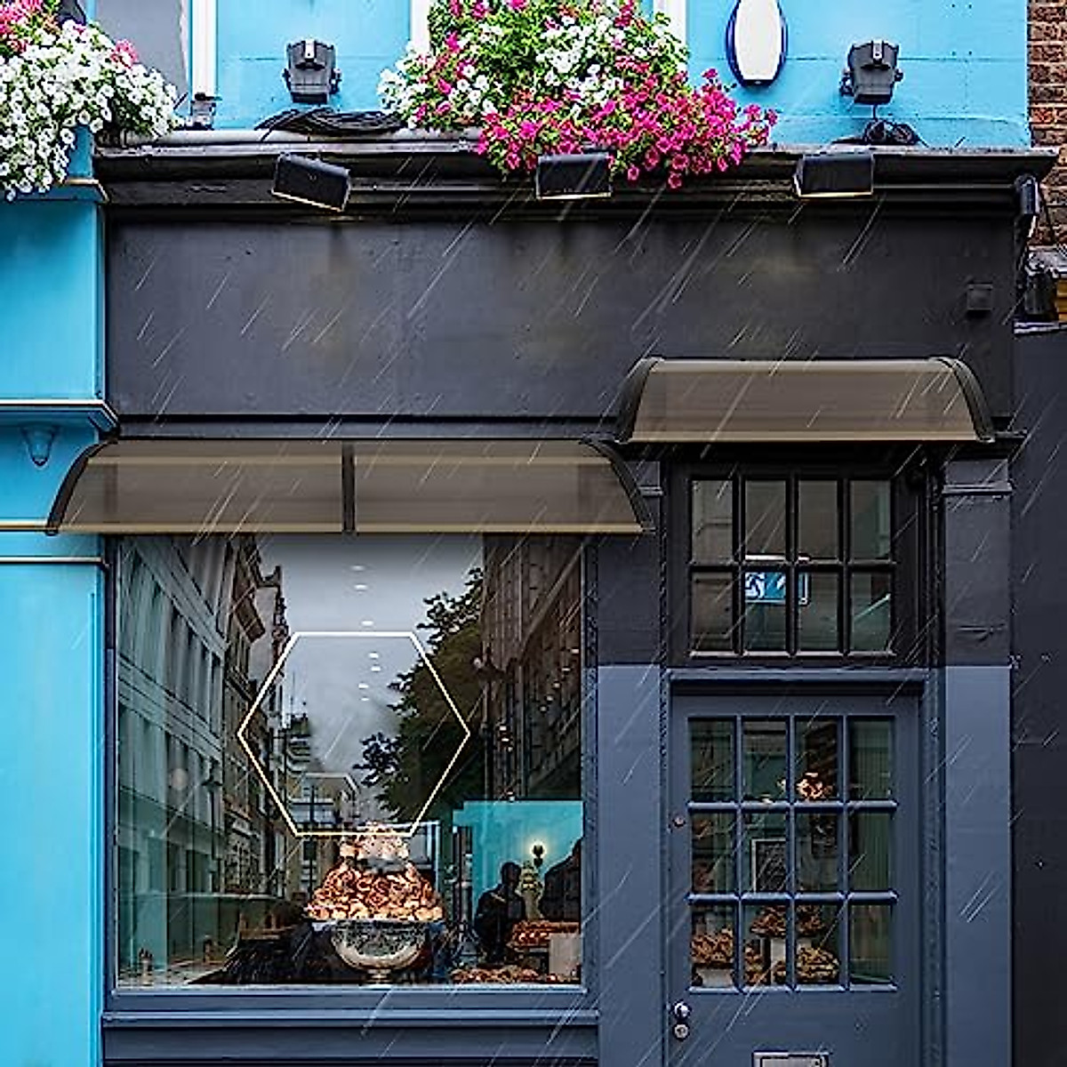 VINGLI Window Awning Door Canopy, 40" x 40" Window Awning Overhead Door Modern Polycarbonate Cover Outdoor Front Door Patio Canopy UV Rain Snow Sunlight Protection Hollow Sheet/Brown