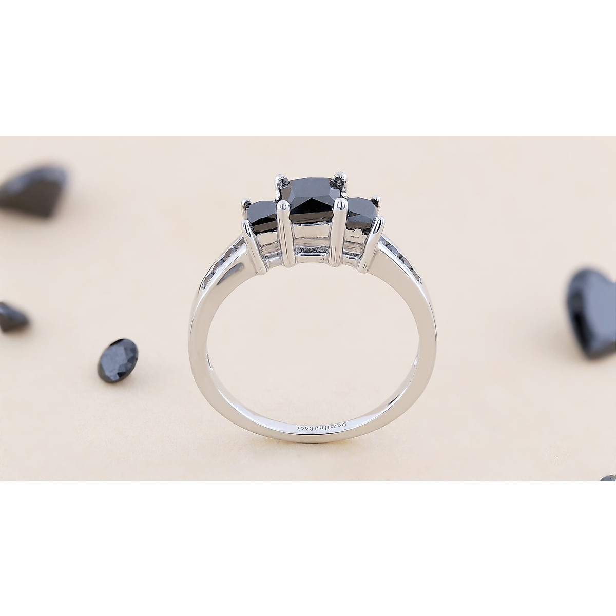 Dazzlingrock Collection 1.25 Carat (Cttw) Sterling Silver Princess & Round Black Diamond Wedding 3 Stone Ring 1 1/4 CT, Size 7