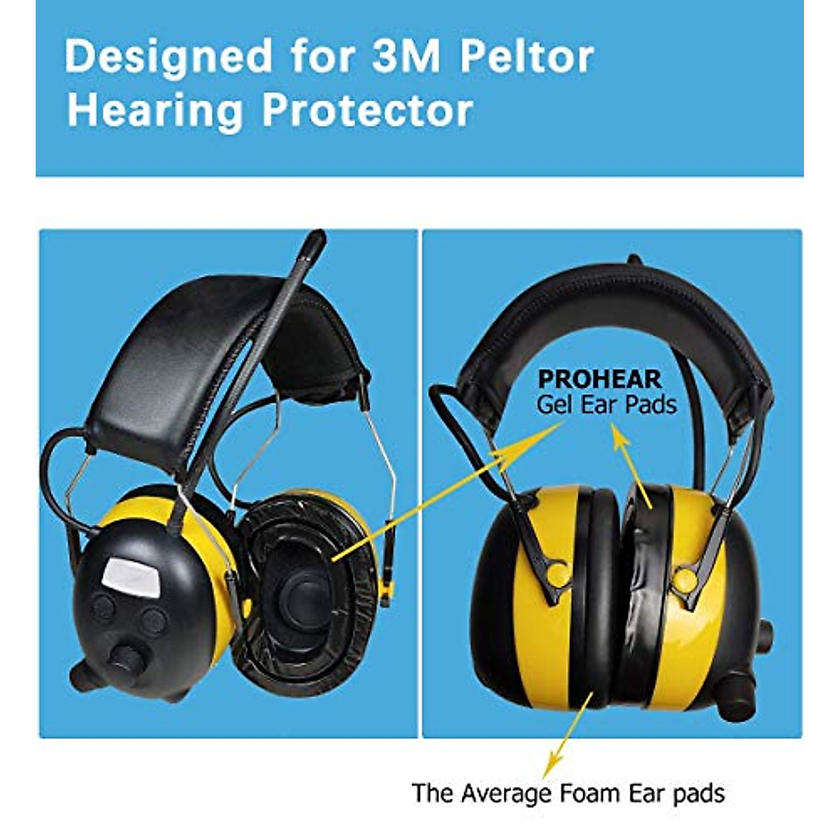 PROHEAR Gel Ear Pads Compatible with Peltor Sport RangeGuard TAC100 300 500 Earmuffs, Comfortable Replacement Gel Ear Cups
