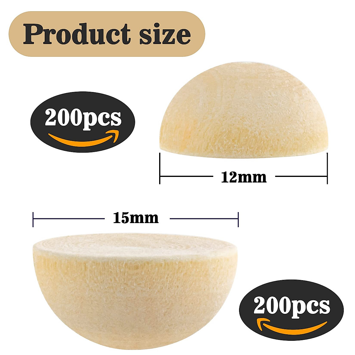 Sukh 400pcs Small Half Wooden Beads for Crafts - Wooden Balls for Crafts Unfinished - 12mm&15mm DIY Wooden Crafts Supplies Kids Christmas Ornaments Diverse Woodworking Mini Sphere Wooden Beads Bulk