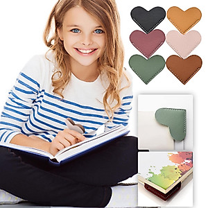 Leather Heart Bookmark, Wayzton 6 Pcs Corner Page Book Marks for Women, Kids, Book Accessories for Reading Lover, Cute Handmade Book Reading Gift for Book Lovers