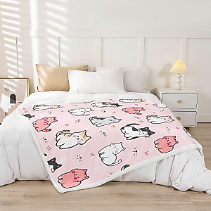 Erosebridal Cartoon Cat Sherpa Blanket,Cute Kitten Print Blanket for Kids Boys Girls Toddler Cat Lover,Cat Paw Print Throw Blanket for Bed Sofa Couch,Kawaii Pet Theme Plush Blanket Pink Baby 30"x40"