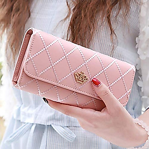 Wallets,Womens Lady PU Leather Zipper Large Capacity Multi Card Organizer (Style3-Pink)