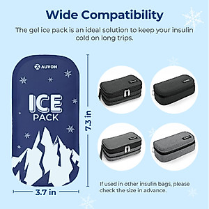 AUVON Ice Packs for Insulin Cooler Travel Case, Reusable 180G Gel Ice Packs Keep Insulin Medication Cool 8-10h in Diabetic Travel Case, Suitable for Cold & Hot Therapy, Pain Relief (2 Packs)