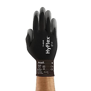 Ansell HYFLEX 11-600 Light Duty Nylon Industrial Gloves w/Palm Coating for Metal Fabrication, Automotive - Medium (8), Black (12 Pairs)