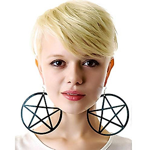 Large Black Pentagram Hoop Earrings for Women,Acrylic Hollow Stars Circular Earrings Bar Party Gifts