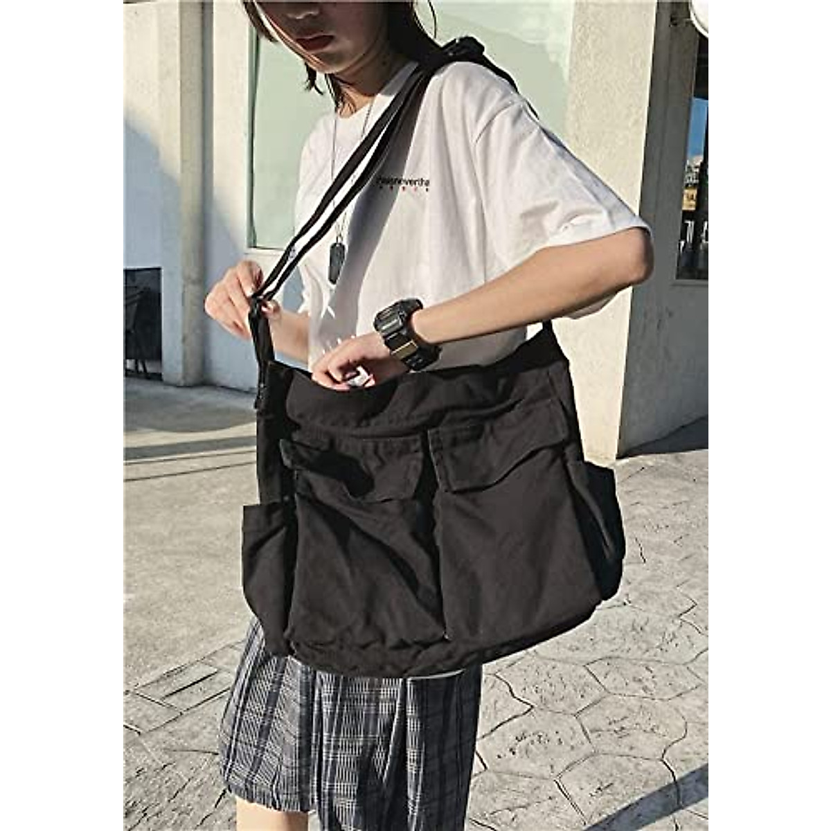 Large Hobo Bag Crossbody Shoulder Bag with Multiple Pockets Canvas Messenger Tote Bag for Women and Men