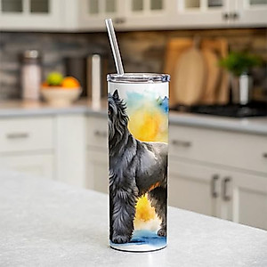 Bouviers Des Flandres Dog Watercolor Style Skinny Tumbler 20oz with Straw Insulated Water Bottle Gift