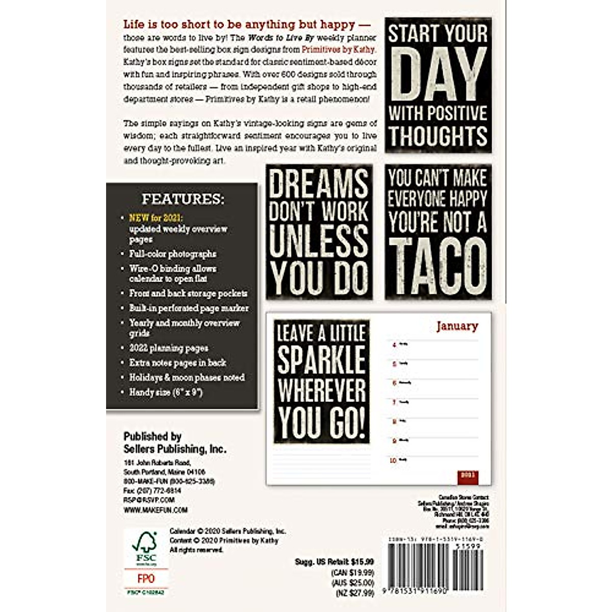 2021 Words to Live By 16-Month Weekly Planner