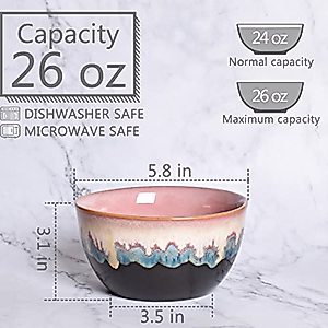 Bosmarlin Stoneware Cereal Bowls Set of 4, 26 Oz, Pink Soup Bowls for Oatmeal, Salad, Dishwasher and Microwave Safe, Reactive Glaze (26 Oz, Pink)