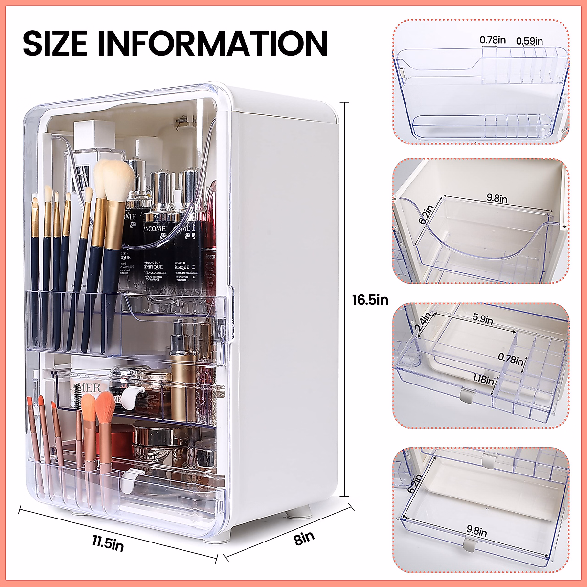 PEAKXCAN Large Double-Door Makeup Organizer with Drawers - Dustproof & Waterproof Cosmetic Storage for Women