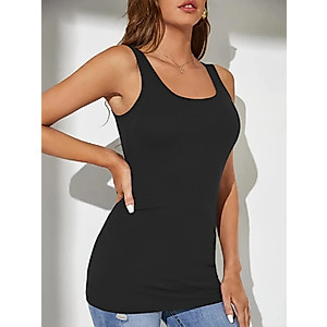 DYLH Long Tank Tops for Women Tunic Tank Tops Racerback Cotton Layering Undershirt Long Camisole Tank Tops Solid Color Athletic Black White Grey