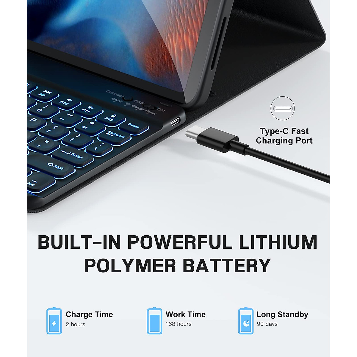 Harvopu for iPad Pro 11 inch Case with Keyboard - 7 Color Backlit Detachable Bluetooth Keyboard for iPad Pro 11-inch 2022(4th Generation)/2021(3rd Gen)/2020(2nd Gen), Black