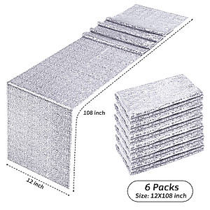 6 Pack Sequin Table Runner Silver, 12 x 108 inch Glitter Silver Table Runner for Rectangle Table for Birthday, Wedding, Banquet, Holiday Party Decorations & Baby Shower