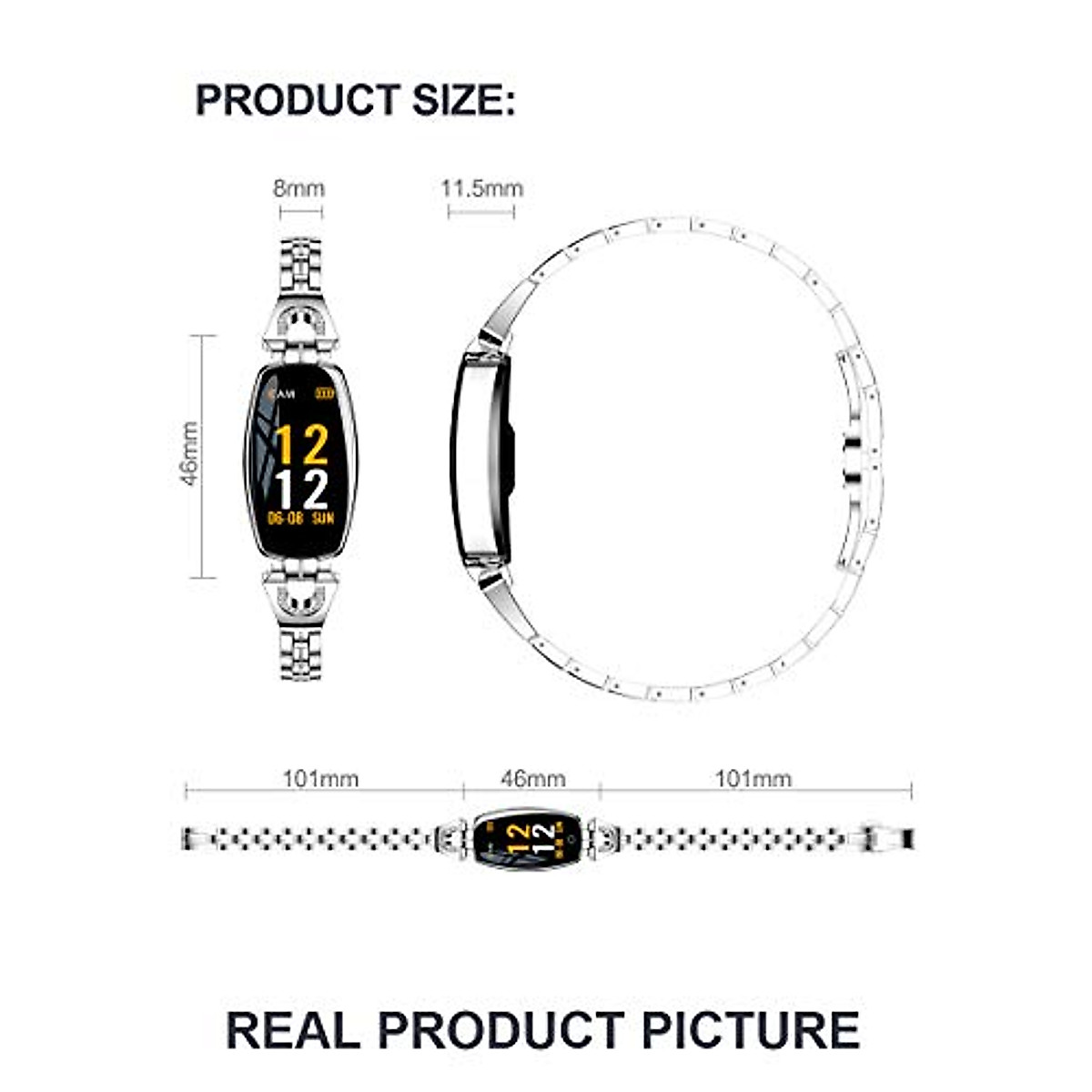 Exquisite Smart Watch, Fitness Tracker with Blood Pressure/Heart Rate/Sleep Monitor for Women, Silver