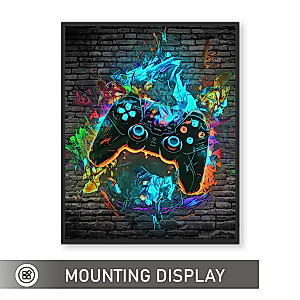 Gamepad Abstract Wall Art,Graffiti Game Controller Poster,Canvas Printsfor Boy Bedroom Decor,8x10 inches Unframed Set of 4.