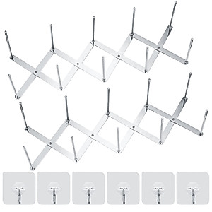 2 Pcs Pot Lid Holder, Pots and Pans Organizer for Cabinet, Adjustable Pot Lid Organizer, Stainless Steel Pot Lid Plate Organizer Rack Holder for Kitchen Pantry Organization, with 6 x Adhesive Hooks