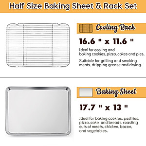 E-far Cookie Sheet with Rack Set, Half Sheet Baking Pan for Oven Cooking, 18”x13” Stainless Steel Rimmed Tray with Wire Cooling Rack for Roasting Broiling Bacon Meat Steak - Dishwasher Safe