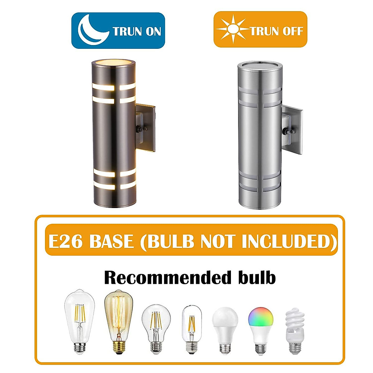 TENGXIN Outdoor Wall Light,Dusk to Dawn Modern Outdoor Wall Sconce with Stainless Steel Cylinder,Brushed Nickel Finsh Wall Mount Light,E26 Socket,IP65 Waterproof,UL Listed. ?Brushed Nickel ?