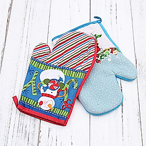 OUNONA Christmas Snowman Oven Mitts Heat Resistant Set of 3