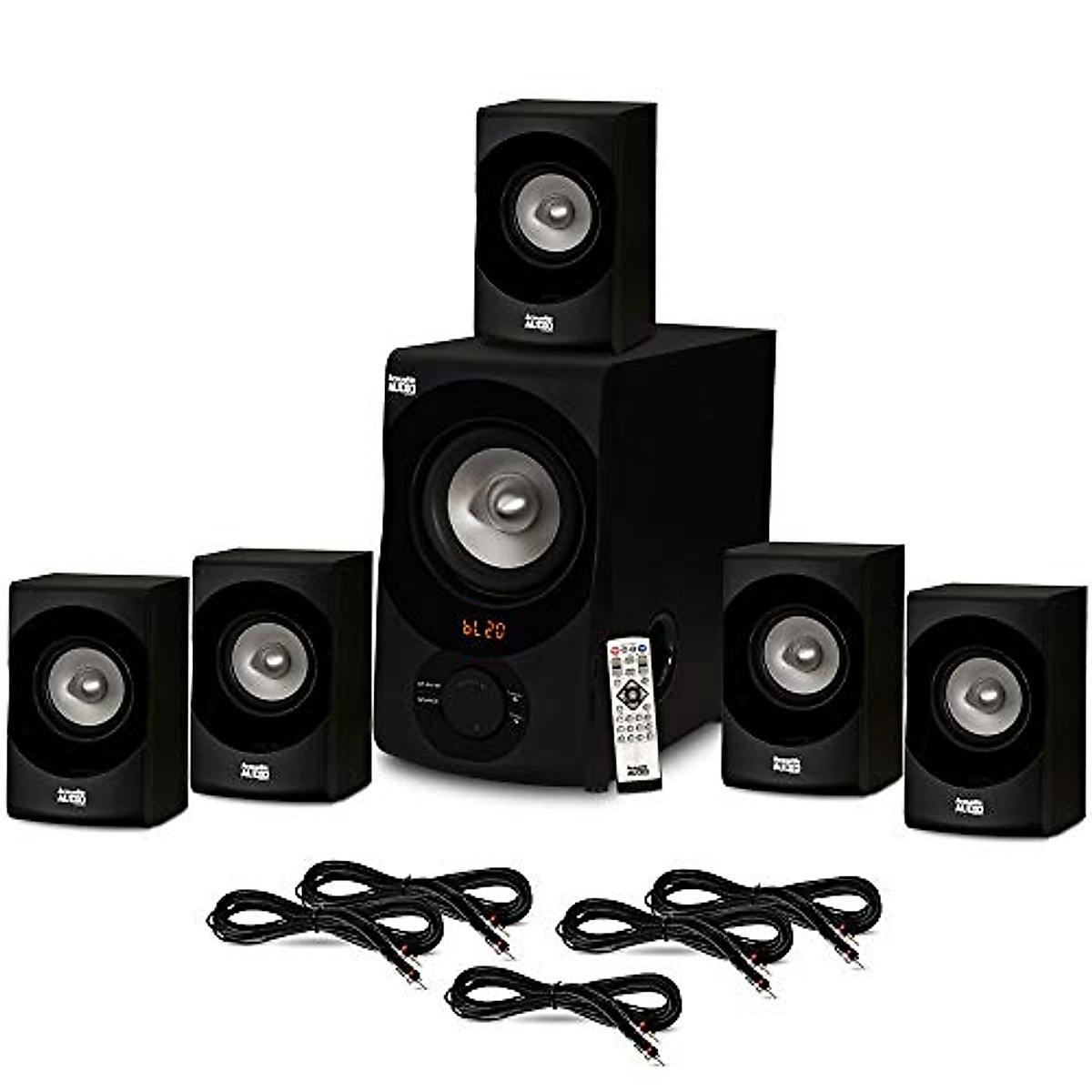 Acoustic Audio by Goldwood AA5171 Home Theater 5.1 Bluetooth Speaker System with FM and 5 Extension Cables, Black