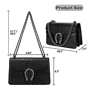 Crossbody Shoulder Square Purse For Women - Fashion Embossed Snake-Print Leather Handbag Metal Chain satchel Tote Bag