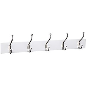 Amazon Basics Rectangular Wall-Mounted Farmhouse Coat Rack, 5 Hooks, White