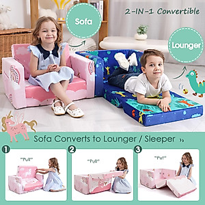 ACRABROS Kids Couch: Toddler Sofa Bed Fold Out for Gilrs Boys Baby Flip Out Convertible Lounge Chair Unicorn