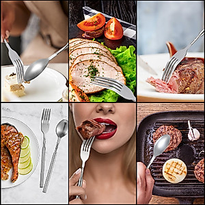 Geetery 2 Pcs Telescopic Spoon Fork Set Extendable Fork Spoon Stainless Steel Dinner Fork Extends to 25 Inch Anti Rust Fruit Dessert Long Handle Fork Spoon Cutlery Set for Barbecue Toasting Dinner