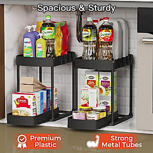 Ukeetap 2 Pack Multi-Purpose Pull-Out Storage Organizers, Under Sink Organizers and Storage for Bathroom & Kitchen, Under Cabinet Organizers and storage, 12.8 Inch, Black