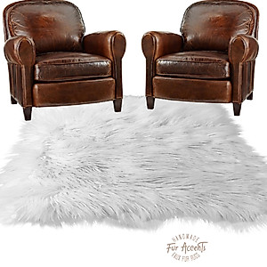 Fur Accents Luxury, Icelandic Sheepskin, Faux Fur Rectangle Area Rug - Natural Look and Feel - Long Hair Shag - Pelt Rug - Designer Art Rugs Handmade to Order USA (5'x6', White)