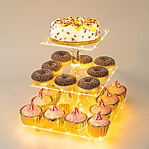 Weddingwish Pastry Stand 3 Tier Acrylic Cupcake Display Stand Cake Stand Dessert Stand Cupcake Holder Pastry Serving Platter Candy Bar Party Décor Wedding Birthday Holidays，Christmas（Yellow Light）…