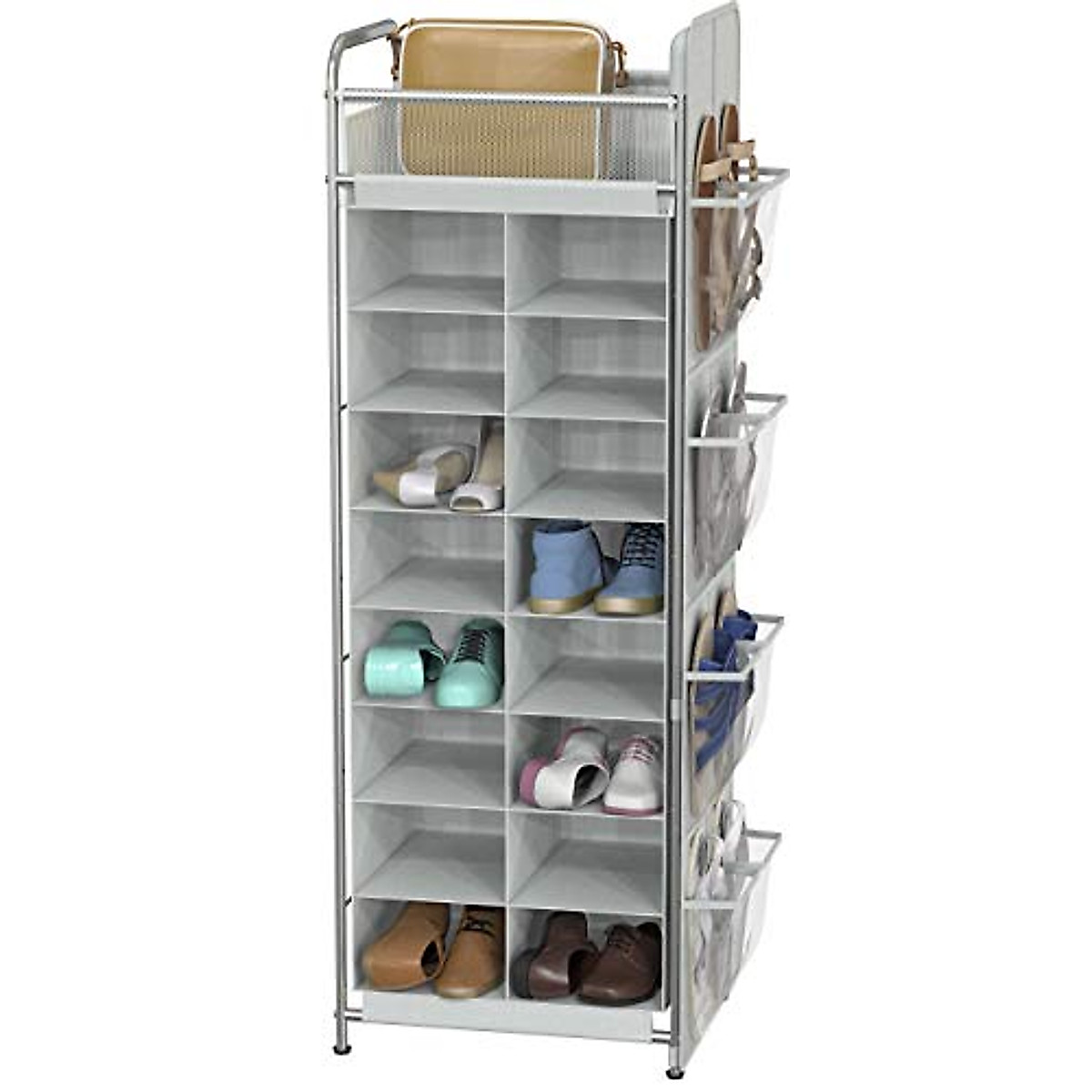 Simple Houseware Shoe Stand Tower Rack w/side hanging bag 20-Pair, Grey