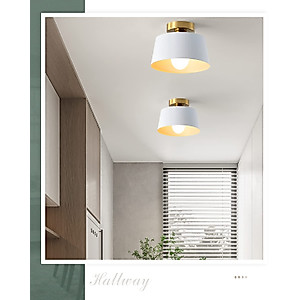 BinoBro Modern Semi Flush Mount Ceiling Light with Gold Plate and Matte White Shade, Farmhouse Ceiling Light Fixture for Kitchen Island Dining Room Foyer Hallway Porch Barn Loft，10in (White)