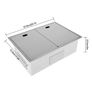 BANLICALI Hidden Single Bowl Sink, Commercial Rectangular Stainless Steel Kitchen Sink with Folding Faucet, Covers and Drain Kit, Drop-in Sink for Home, Bar, Restaurant Silver 26.7 * 17.3 * 9inch