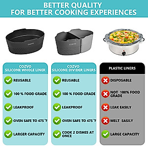 Crockpot Liner, Silicone Crockpot Liner Reusable, Crockpot Divider Insert, Crock Pot Dividers Silicone, Crock Pot Liners, Fit Oval Slow Cooker 6 Quart -COZVO 6pc-Slow Cooker Liners, Crockpot Liners