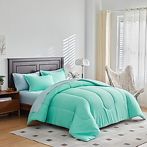 UOZZI BEDDING Teal King Comforter Set 7 Pieces Bed in a Bag with Spring Comforter King Size,Blue Sheets, Pillowcases & Shams Reversible Soft All Season Bed Set