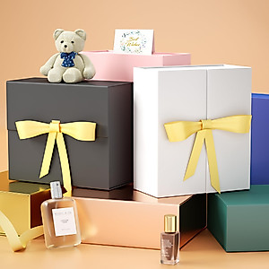 RYDDOY Black Gift Box with Ribbon,13x9x4'' Large Gift Boxes for Presents with Lids and Bow Magnetic Closure Collapsible for Groomsman Proposal Box, Wedding, Christmas, Anniversary, Birthday Gift Packging