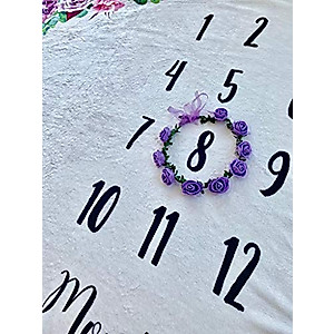 Baby Monthly Milestone Blanket | Includes Floral Wreath & Headband | 1 to 12 Months | Extra Soft Fleece | Best Photography Backdrop Photo Prop for Newborn | Baby Girl
