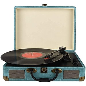 Record Player Vintage 3-Speed Bluetooth Vinyl Turntable with Stereo Speaker, Belt Driven Suitcase Vinyl Record Player