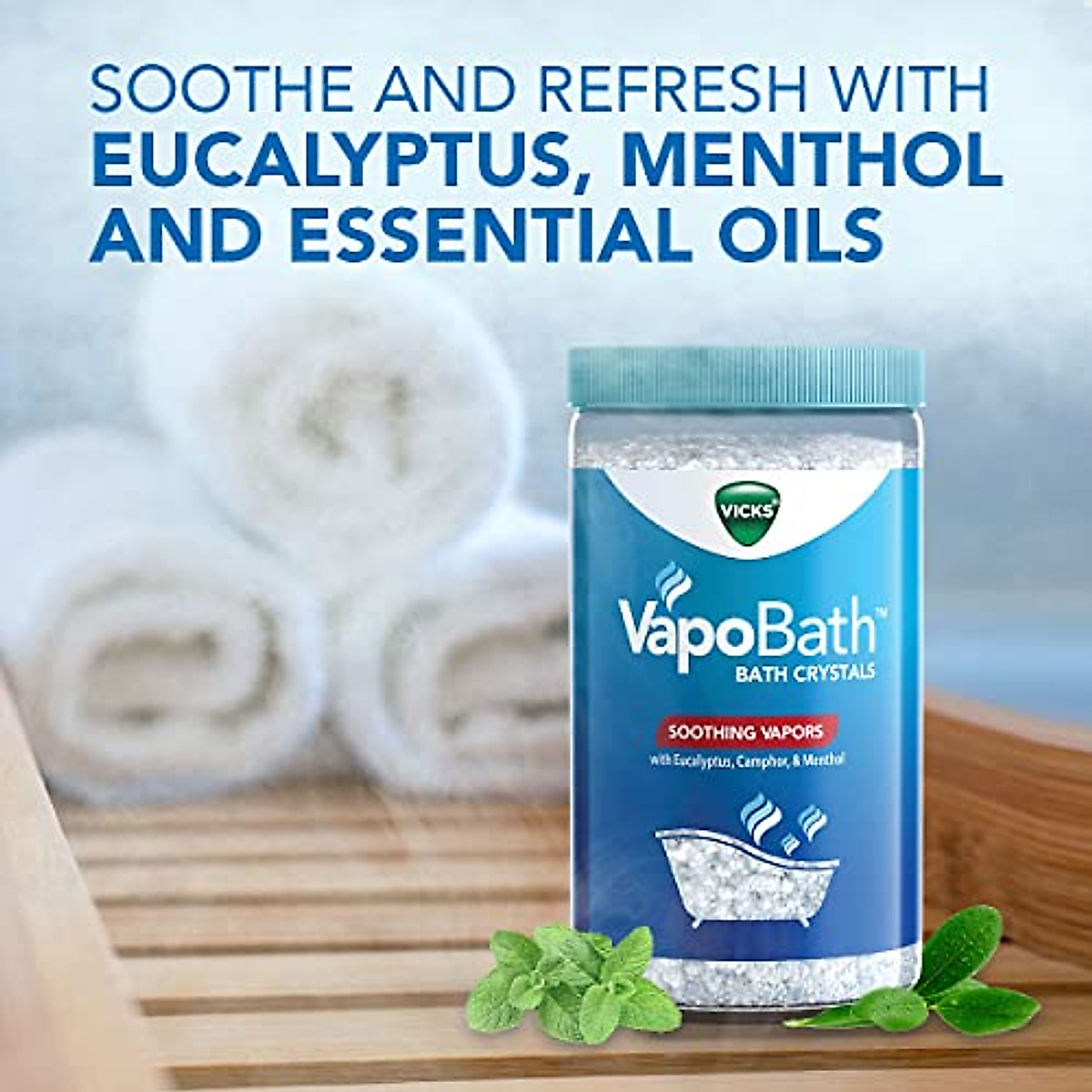 Vicks VapoBath, Bath Salts, Bath Bomb, Non-Medicated Bath Crystals, Comforting Vicks Vapors, Vapor Bath, Aromatherapy with Eucalyptus and Menthol Scent, Contains Essential Oils, 15 OZ